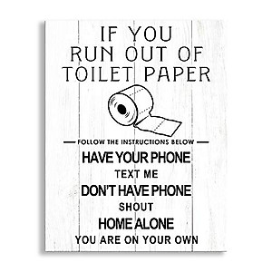 Kas Home Funny Bathroom Canvas Wall Art | Rustic Bathroom Prints Decorative Signs Framed | Restroom Washroom Wall Decor