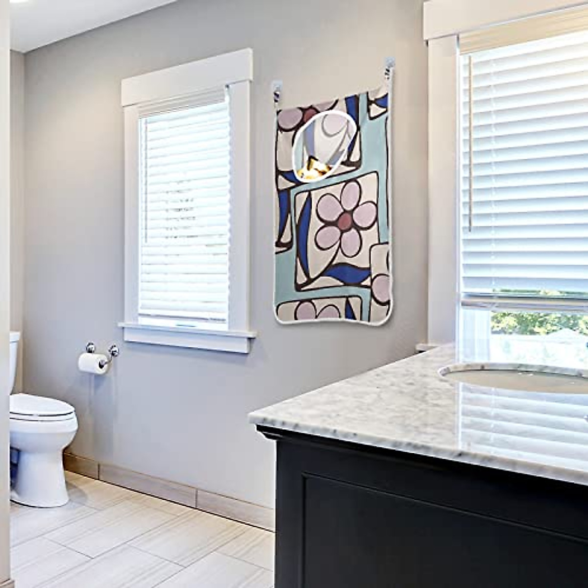 susiyo Multi-colored Abstract Flowers Hanging Laundry Hamper Bag with Free Adjustable Stainless Steel Hooks 2PCs PVC Sticky Hooks Foldable Dirty Clothes Storage Saving Space for Bathroom Bedroom Dorm