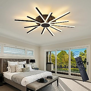 Modern LED Ceiling Light 70W Dimmable Ceiling Light Fixture with Remote Control 27.6in 12 Heads Black Flush Mount Ceiling Light Acrylic Ceiling Lamps for Living Room,Dining Room,Kitchen,Bedroom