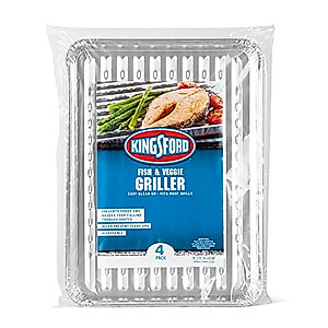 Kingsford Grilling Fish & Veggie Griller, Non-Stick Aluminum Grill Liner, Prevents Food from Falling through Grill Grates, 16" x 11.75" x 0.88", Pack of 4, Model: 6119994300
