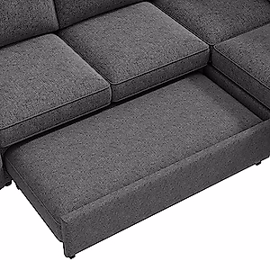 P PURLOVE Sectional Sofa for Living Room, Sectional Sleeper Sofa with Pull-Out Bed, Modern Couch with USB Charging Port, Upholstered L-Shaped Sofa Couch for Bedroom, Large Space(Gray)