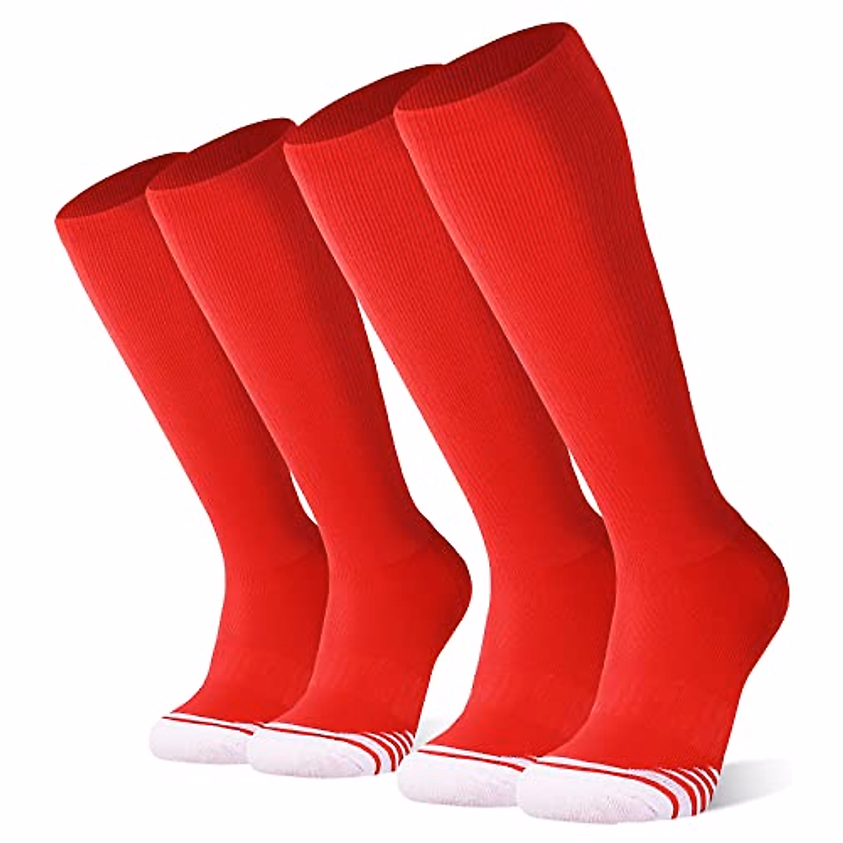 FITRELL 2 Pack Baseball Soccer Softball Socks for Youth Men & Women Over-the-Calf Knee High Socks Sports Tube Socks, Red, Medium