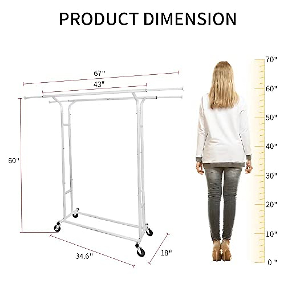 Fishat Heavy Duty Double Rod Garment Rack & Laundry Hamper Butler Cart Basket