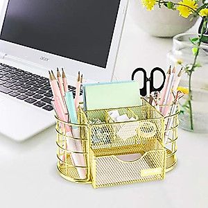 Spacrea Desk Organizers and Accessories, Office Organizer Pencil Holder for Desk, Desk Office Supplies Organizer (Gold)