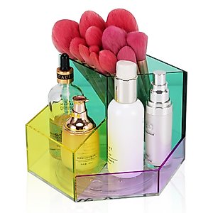 Auyeetek Clear Makeup Organizer Divided Premium Lazy Susan Organizer - High-End Acrylic Construction, 360° Rotation Perfume Lipstick Lotion Skincare Brush Holder Organizers Tray Hexagonal 7.87 in