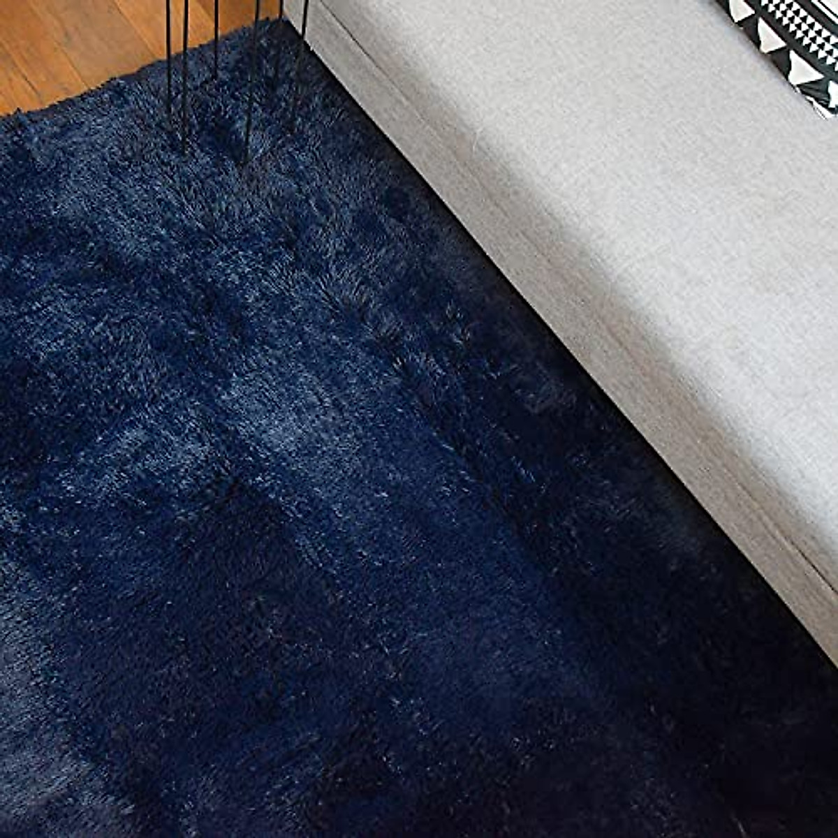 Navy Blue Area Rugs for Living Room Super Soft Floor Fluffy Carpet Natural Comfy Thick Fur Mat Princess Girls Room Rug