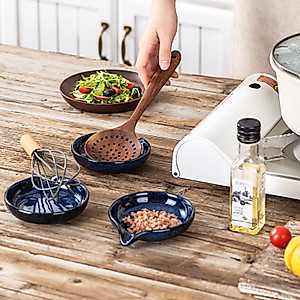 Vicrays 5-Piece Ceramic Kitchen Utensil Holder, Ceramic Spoon Holder, Cooking Organizer, Utensil Rest, Microwave, Oven, and Dishwasher Safe, Scratch Resistant, Suitable for Home, Party, Restaurant (Bl