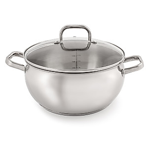 BergHOFF Belly Shape 18/10 Stainless Steel 9.5 inches Stockpot 5.5qt., Glass Lid with Steam Vent, Fast, Evenly Heat, Induction Cooktop Ready