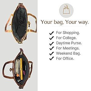 Madosh Genuine Leather BrownTote Bag Women Shoulder Rustic Handbag Casual Purse