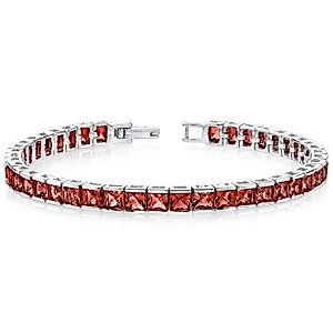 PEORA Garnet Tennis Bracelet in Sterling Silver, 16.75 Carats total Princess Cut, 7 1/4 inch length