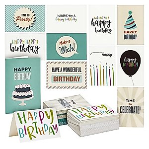 120 Pack Assorted Birthday Greeting Cards with Envelopes, 12 Designs, Blank Inside, Bulk Boxed Set (4x6 In)