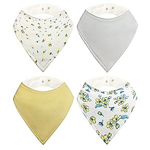 MODERN BABY 4 Pack Bandana Bibs for Girls Absorbent Drooler Baby Bibs, Yellow