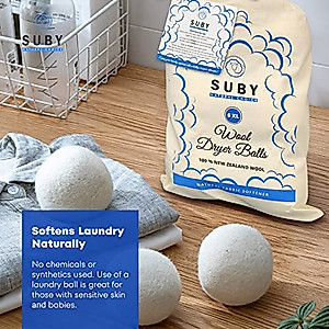Wool Dryer Balls - Reusable Large Wool Laundry Balls for Dryer | Natural Fabric Softener, Saves Drying Time, Reduces Static and Wrinkles | Wool Balls for Dryer Replaces Dryer Sheets, Pack of 6