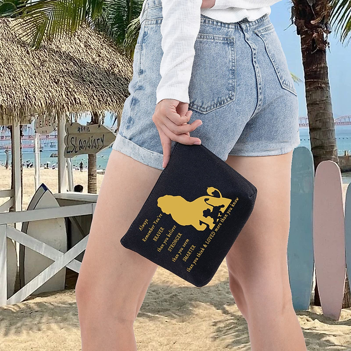 LEVLO Lion Movie Cosmetic Make Up Bag Lion Fans Gift You Are Braver Stronger Smarter Than You Think Lion Zipper Pouch Bag (Always Lion Black)