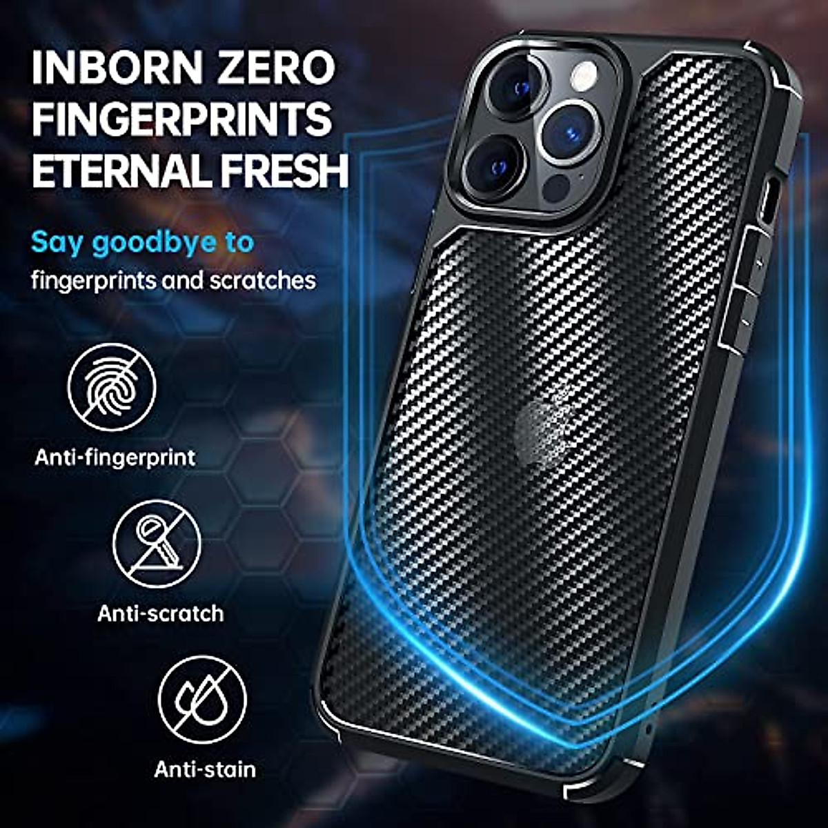 Facbiny Compatible with iPhone 13 Pro Max Case, Carbon Fiber Series [Military Grade Drop Tested], Anti Fingerprints & Scratch, Translucent Slim Fit Shockproof Phone Case 6.7", Black