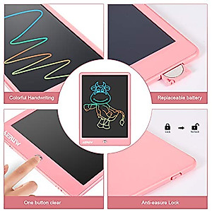 LCD Writing Tablet Colorful 10 Inch Electronic Graphics Doodle Board eWriter Drawing Pad with Memory Lock Gift for Kids & Adults Home School Office Handwriting Tablet (Pink)