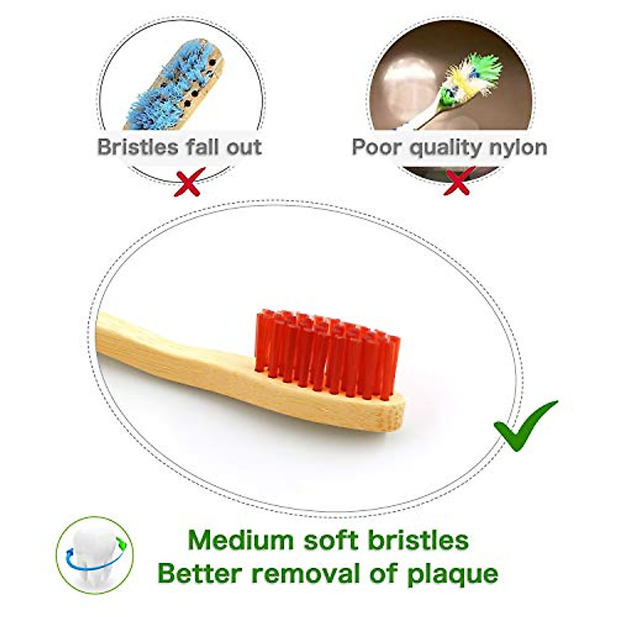 Virgin Forest Bamboo Toothbrush, Natural Eco Friendly Wood Toothbrushes, Biodegradable Charcoal Tooth Brush, Pack of 6