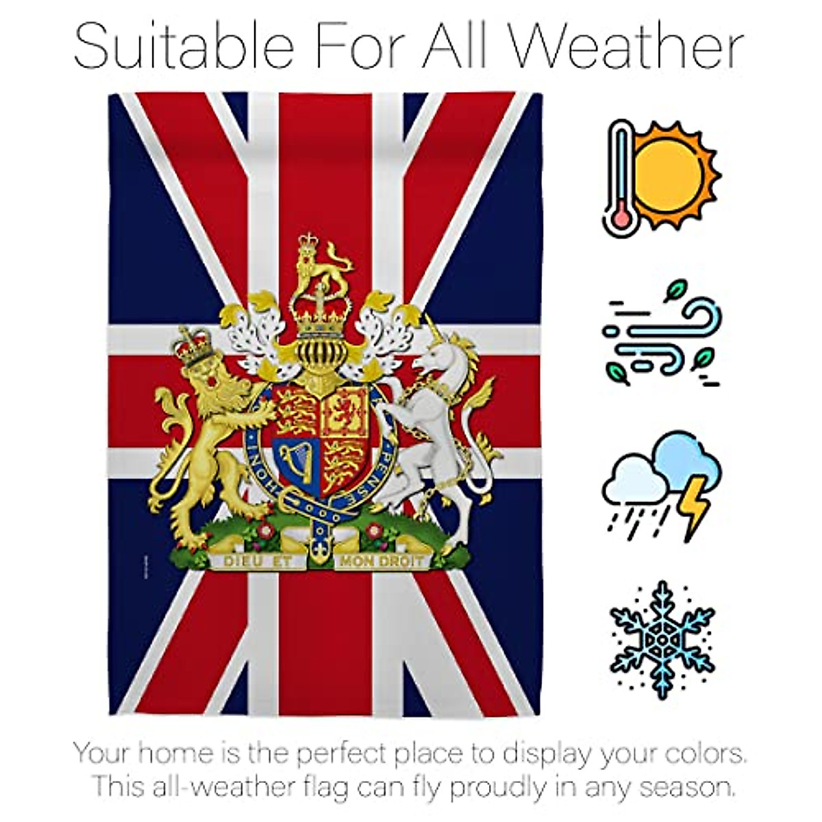Queen Elizabeth II Flag Coat of Arms United Kingdom Garden Flag - Set Wood Dowel Sweet Life Sympathy Remembrance Bereavement Emotion Postive - House Banner Small Yard Gift Double-Sided 13 X 18.5