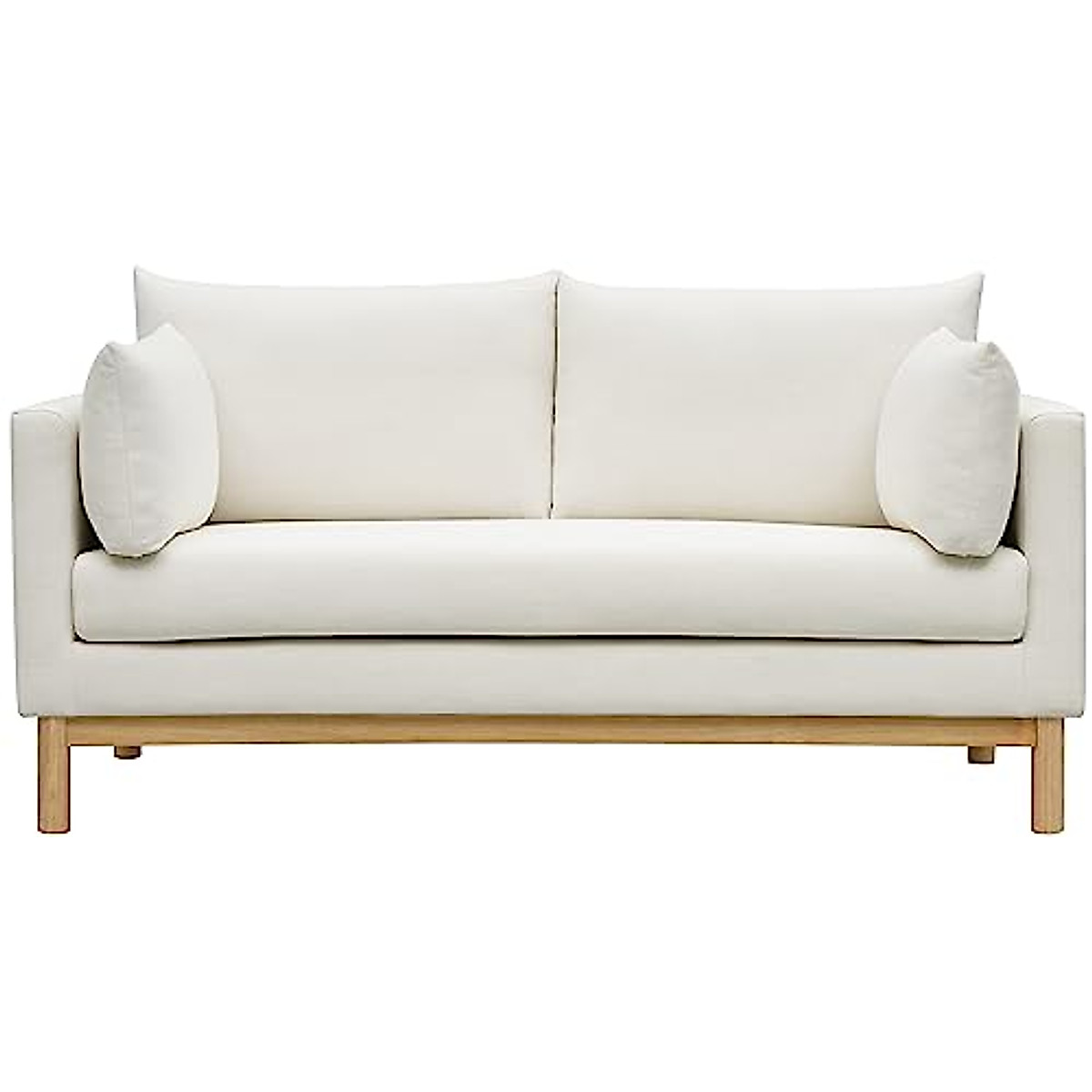 Meridian Furniture 157Cream-L Langham Collection Mid-Century Modern Linen Textured Fabric Upholstered Loveseat, Cream Linen Textured Fabric, Natural Finish Wood Base, 66" W x 33.5" D x 33" H, Cream