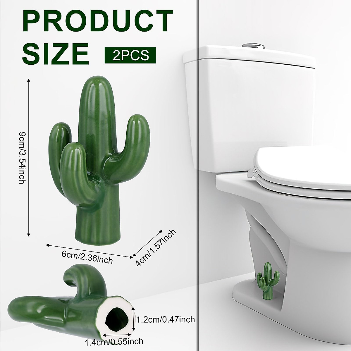 2pcs Toilet Bolt Caps, Ceramic Cute Cactus Covers Toilet Bolts Toilet Bolt Covers Easy installation Toilet Bowl Caps Set for Bathroom Decor