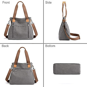 JIANLINST Women Canvas Shoulder bags Hobo Tote Bags Casual Satchel Handbags Crossbody Shopper Bags Gray