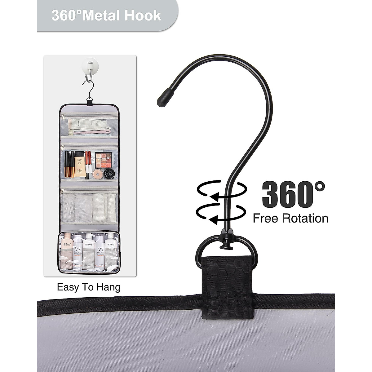 Relavel Travel Hanging Toiletry Bag for Men Women Travel Kit Shaving Bag Waterproof Large Makeup Bag Wash Bag Makeup Organizer Cosmetic Case for Bathroom Shower Black