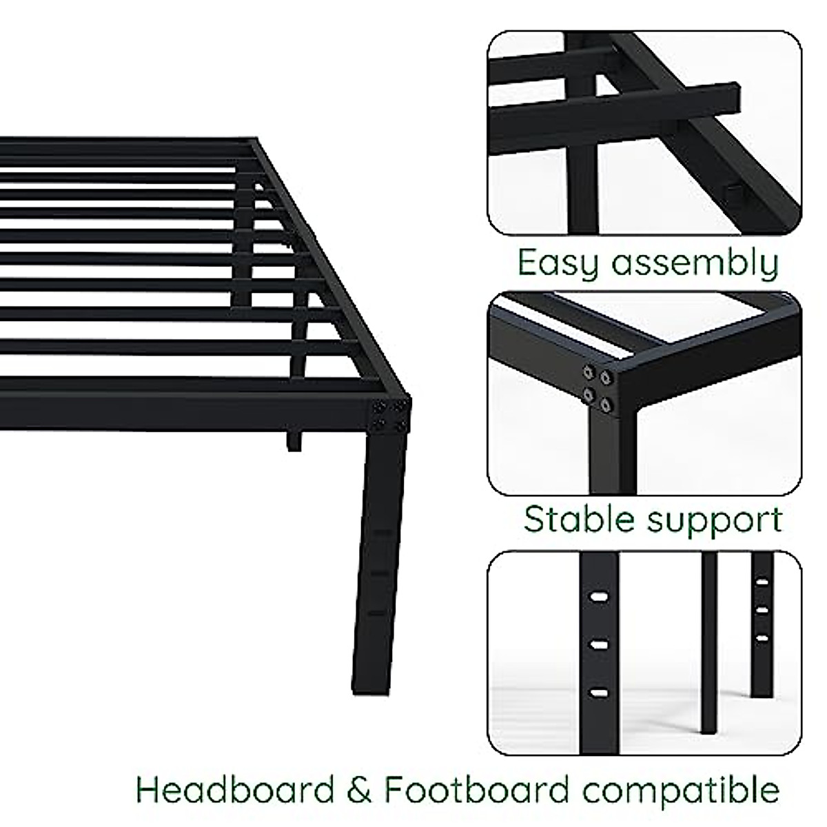 DiaOutro 16 Inch Full Size Bed Frame Heavy Duty Metal Platform No Box Spring Needed, Maximum Storage, Easy to Assembly, Noise Free, Black