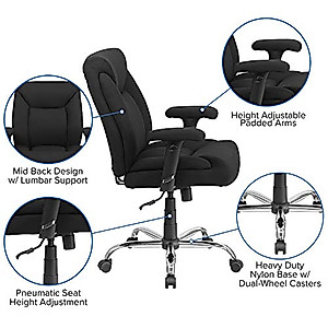 Flash Furniture HERCULES Series Big & Tall 400 lb. Rated Black Fabric Deep Tufted Swivel Ergonomic Task Office Chair with Adjustable Arms