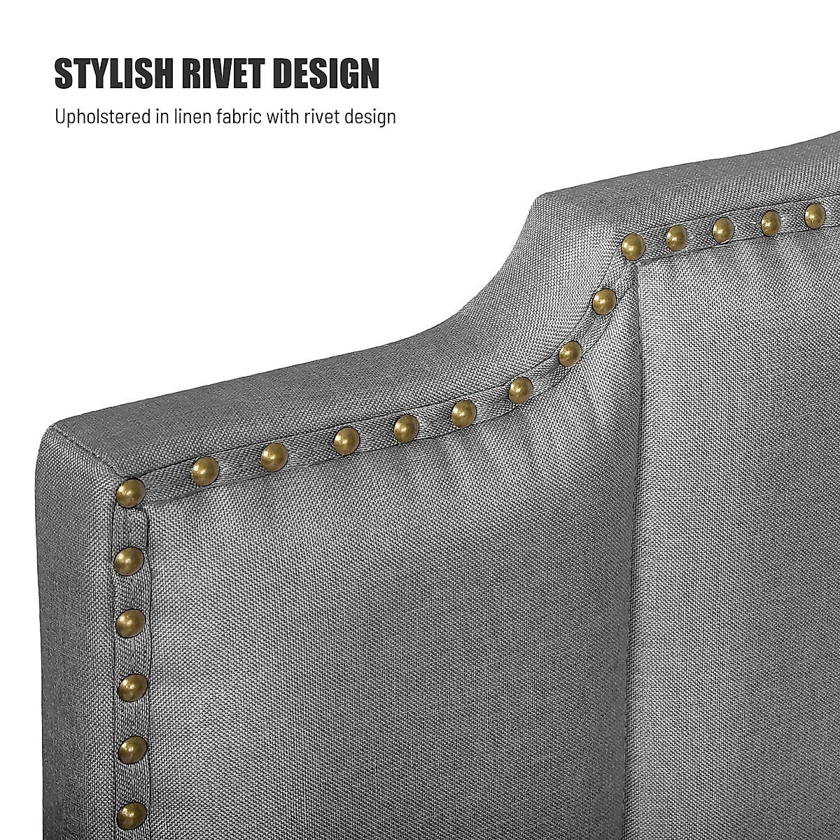 MegaChunk Queen Size Upholstered Linen Platform Bed Frame with 2 Under-Bed Drawers, Padded Headboard with Rivets Design, Strong Bed Slats System, No Box Spring Needed, Grey