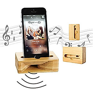 Cell Phone Stand Amplifier, Fanshu Desktop Mobile Phone Holder, Universal Portable Wood Cellphone Dock on Desk Bamboo Bed Stand Mount Cradle for Phone Under 5.5 Inches