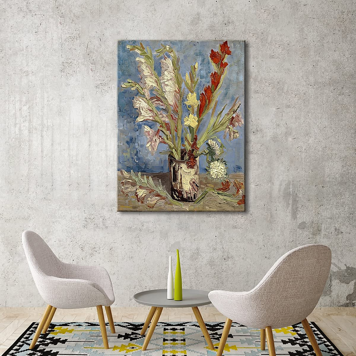 Wieco Art Vase with Gladioli and China Asters by Van Gogh Famous Artwork Oil Paintings Large Wall Art Abstract Flowers Pictures Modern Floral Canvas Prints for Office Decor