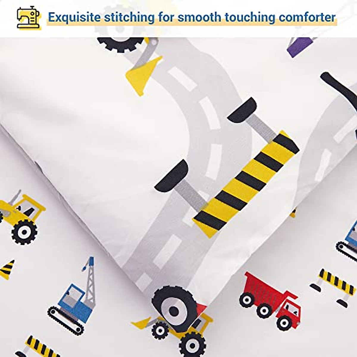 Viviland Full Comforter Set for Boys - Kids Brushed Microfiber Full Bedding Set - 7 Pieces Machine Washable Bed in A Bag with Soft Comforters, Sheet Set, Shams - Excavator Car Printed