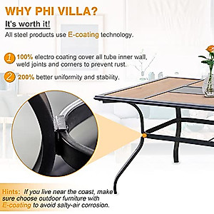 PHI VILLA 7 Piece Outdoor Dining Table Set, 61"x37" Rectangular Dining Table with Wood Top & 1.56” Umbrella Hole and 6 Metal Chairs for Patio, Deck