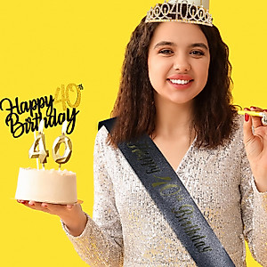 80th Birthday Gifts Decorations for Women,Including 80 Year Old Black Gold Birthday Cake Topper,80th Birthday Tiara Crown/Sash,80th Gold Birthday Candle for 80 Year Old Women Party Supplies Decoration