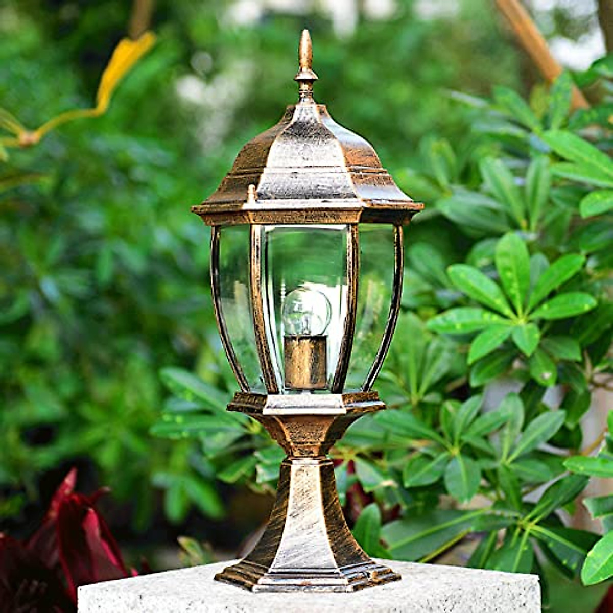 JSBDPHW Retro Style E27 Pillar Lamp Outdoor Waterproof Post Light Glass Lampshade Villa Courtyard Fence Column Light Lawn Lamp Base Landscape Light