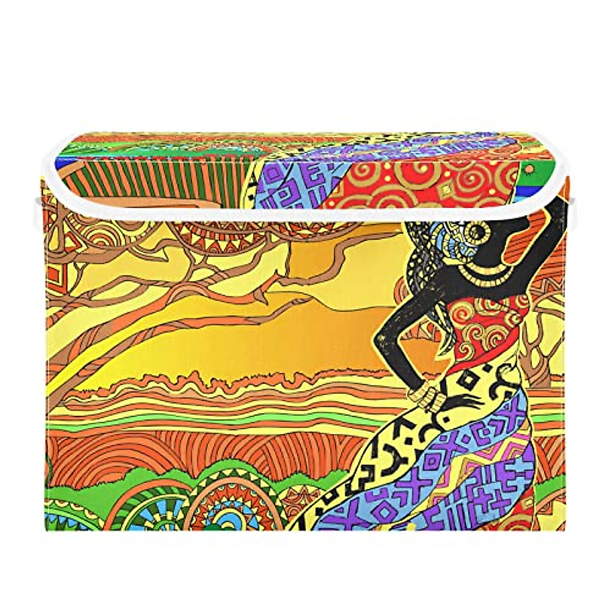 innewgogo African Woman Landscape Storage Bins with Lids for Organizing Dust-proof Storage Bins with Handles Oxford Cloth Storage Cube Box for Dog Toys