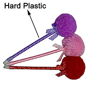 Maydahui 12PCS Pom Pom Ballpoint Pen Cute Kawaii Fluffy Ball Pens Bowknot Polka Dot Blue Gel Ink for School Girls Valentine's Day