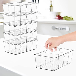 wilfox Pantry Organization, 3 Pack Clear Organizer Bins with Removable Dividers for Pantry, Kitchen, Fridge, Cabinet, Stackable Storage Bins for Snack, Pouches, Spice Packets
