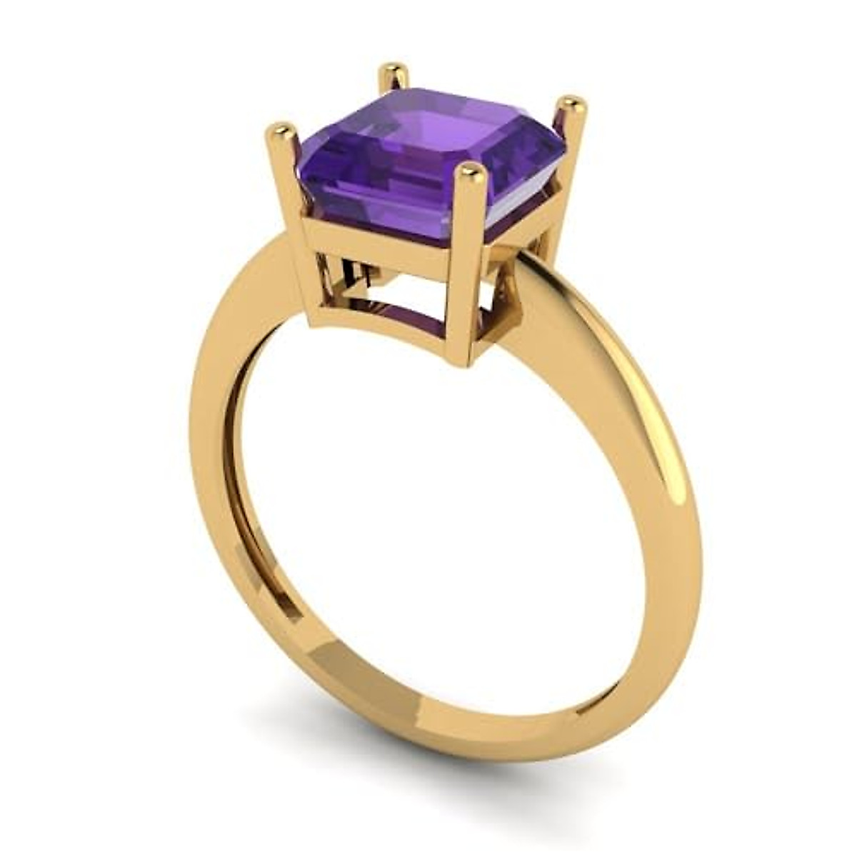 Clara Pucci 2.0 ct Asscher Cut Solitaire Natural Purple Amethyst Engagement Bridal Promise Anniversary Ring 18K Yellow Gold Size 3.5