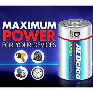 Powermax ACDelco 24-Count Size D Cell Alkaline Batteries Super Alkaline Battery 7-Year Shelf Life Reclosable Packaging