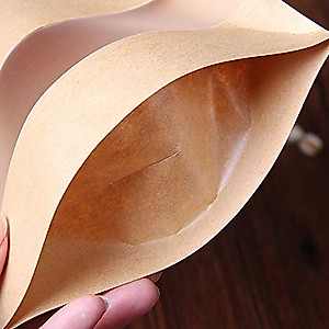 72pcs 4.7x7.8" Kraft Paper Stand Up Bags with Matte Window, Resealable Ziplock Food Storage Pouches for Coffee Packaging, Reusable