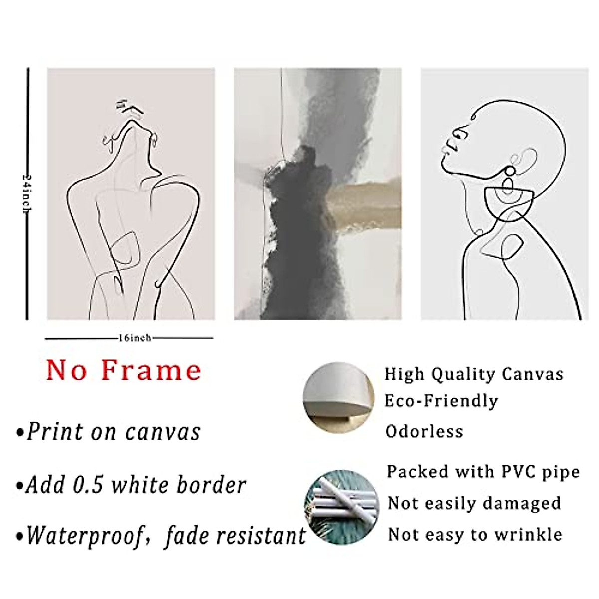 Modern Line Painting Abstract Line Wall Art Abstract Sketch Art Women Outline Poster Black and White Abstract Print Woman Silhouette Poster Minimalist Line Art Black and Beige Art 16x24inchx3 No Frame