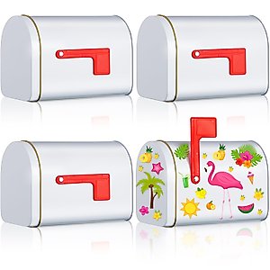 Lounsweer Mini Tinplate Mailbox Toy Small Mailbox Toywith Raised Signal Flags Post Mount Mailboxes for Boys and Girls DIY Projects for Preschoolers Gift Exchange Activities (White,4 Pcs)