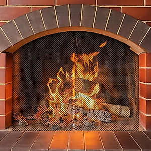 2 Pcs 22" H × 24" W Fireplace Mesh Screen Curtains - Decorative Spark Guard Chain, Easy-to-Install Hanging Replacement Screens for Home Wood Burning Fireplace