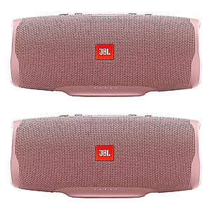 JBL Charge 4 - Waterproof Portable Bluetooth Speaker Bundle - Pink/Pink (Pair)