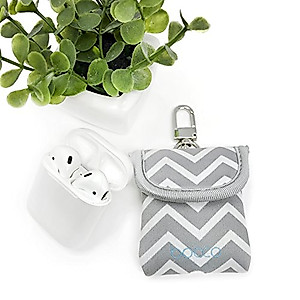 AirPods Carrying Case with Keychain, Soft Neoprene Earbud Holder, Compact Earphones Sleeve for Apple Headphones, Grey Chevron