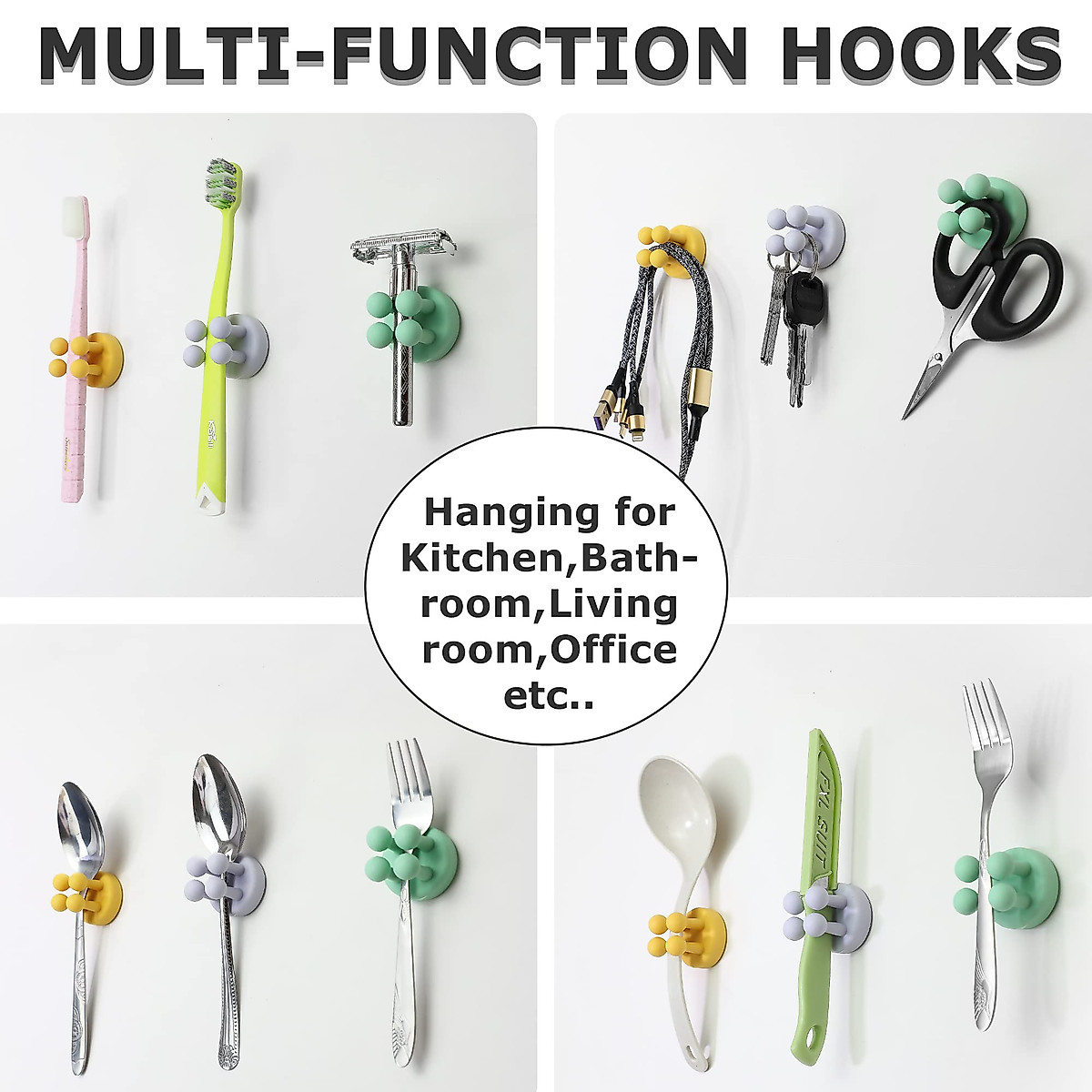 XoYoZo 4 pcs Silicone Toothbrush Holder Multi-Function Hook Waterproof self Adhesive Single Toothbrush Hook Plug Holder for Wall for Hanging Bathroom Kitchen Living Room Office