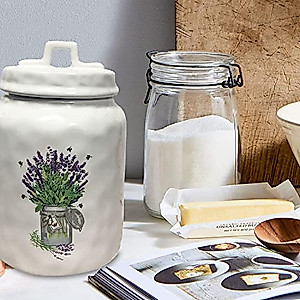 First of a Kind - Set of 3 Stoneware Canisters with Beehive, Lavender, and Bees - Decorative Kitchen Canister Sets - Ceramic Food Canister Jars for Tea, Sugar & Flour Storage