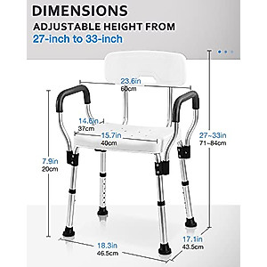 Sangohe Shower Chair for Inside Shower, Heavy Duty Shower Seat with Back, Shower Chair for Bathtub with Arms for Handicap, Shower Seats for Elderly with Bath Ball and Wall-Mount Handle, 796C-B