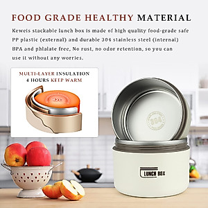 Keweis Bento Box Adult Lunch Box Set, Portable Insulated Lunch Containers with Thermal Bag, Stackable Stainless Steel Leakproof Food Containers for Adults Teens Kids, Set of 4, 68 Oz